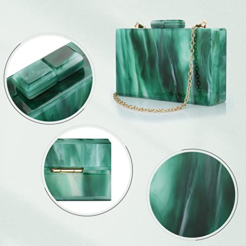 Malachite Green Acrylic Evening Bag Unique Square Bag Cocktail Wedding Party for Women Dress Purse Evening Clutch (Dark green)