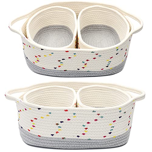 Set of 3 Small Woven Baskets | Nursery Basket Organizers and Storage | Nursery Basket for Dog Toy Basket | Cute Basket for Small Storage | Rope Nursery Storage Basket