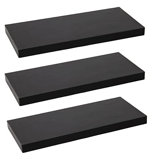 Mind Reader 3 Pack of Floating Wall Shelves with Invisible Brackets for Living Room, Bedroom, Bathroom, Kitchen Decor, Black