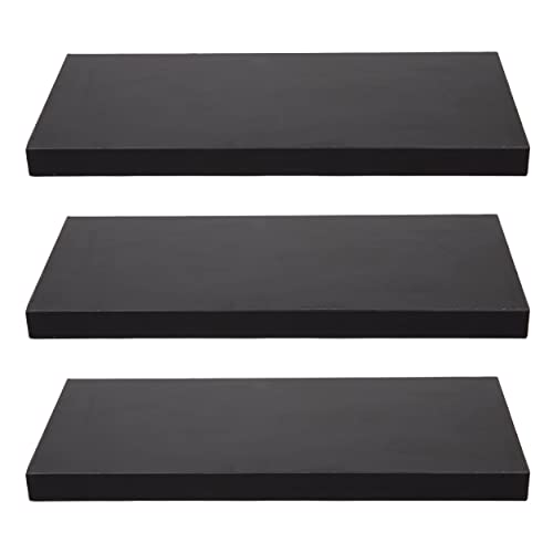 Mind Reader 3 Pack of Floating Wall Shelves with Invisible Brackets for Living Room, Bedroom, Bathroom, Kitchen Decor, Black