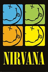 nirvana – music poster (4 colored smileys – logos) (size: 24″ x 36″)