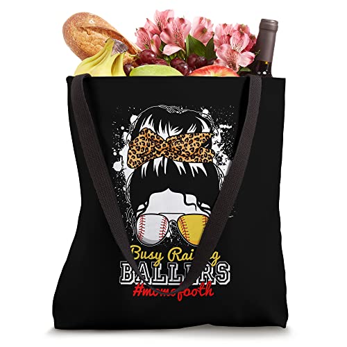 Busy Raising Ballers Baseball Softball Messy Bun Mom Of Both Tote Bag