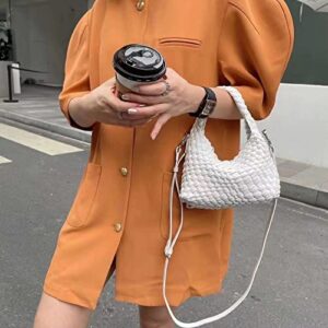 Small Hand Woven Handbags for Women Shoulder Crossbody Bag Girls Purses Cassual Top Handle Bags Hobo Curved Tote Phone Bag (Creamy white)