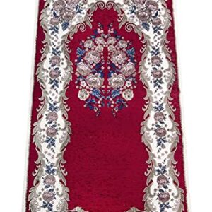 Muslim Prayer Rug, Beads and Yaseen Prayer Book with Elegant Velvet Fabric Bag | Janamaz | Sajadah | Soft Islamic Prayer Rug | Islamic Gifts | Prayer Carpet Mat, Chenille Fabric, Burgundy