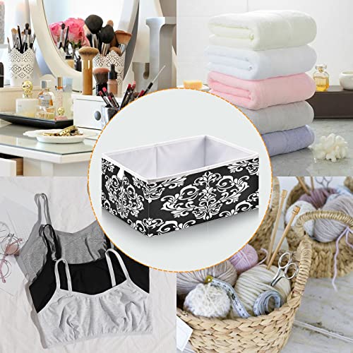 Kigai Cube Storage Bin Black Damask Baroque Floral Foldable Storage Basket Toy Storage Box for Home Organizing Shelf Closet Bins, 11 x 11 x 11-Inch