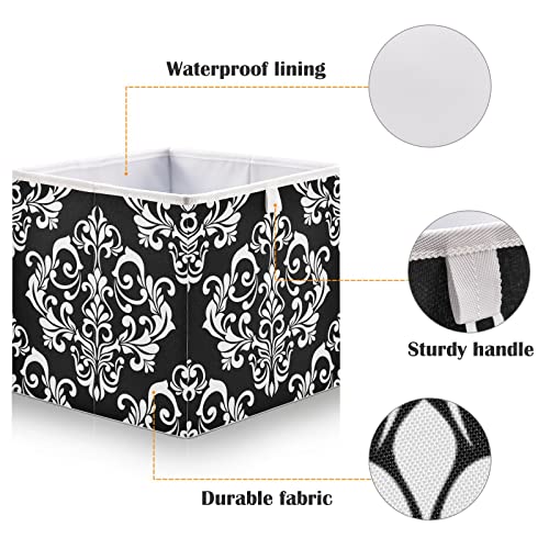 Kigai Cube Storage Bin Black Damask Baroque Floral Foldable Storage Basket Toy Storage Box for Home Organizing Shelf Closet Bins, 11 x 11 x 11-Inch