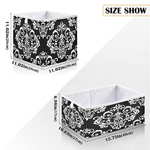 Kigai Cube Storage Bin Black Damask Baroque Floral Foldable Storage Basket Toy Storage Box for Home Organizing Shelf Closet Bins, 11 x 11 x 11-Inch