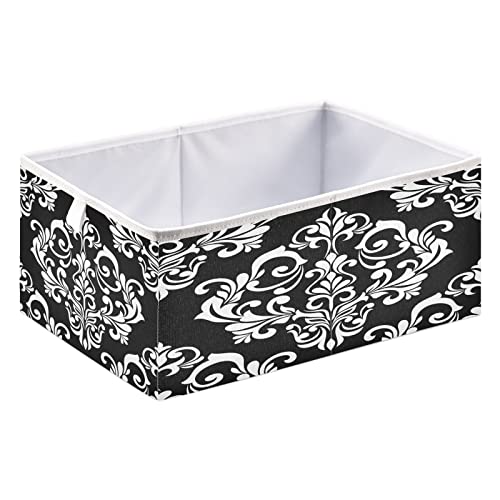 Kigai Cube Storage Bin Black Damask Baroque Floral Foldable Storage Basket Toy Storage Box for Home Organizing Shelf Closet Bins, 11 x 11 x 11-Inch