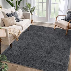 glowsol solid shaggy rug 5×8 plush area rug for bedroom non slip high pile indoor carpet dark grey rug modern fluffy area rug for living room kids room nursery home office