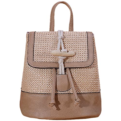 Anopo Women Straw Beach Backpacks Purse Woven Handmade Bohemian Adjustable shoulder Bag for Casual Holiday Travel School-C Horn Buckle-Khaki