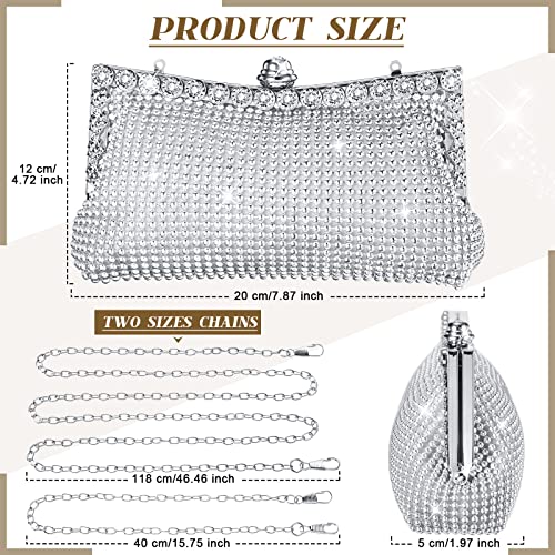 Women Silver Evening Purse Rhinestone Clutch Bag Handbag Bling Shoulder Cross Body with Short and LongChain for Wedding Party (Beads Style)