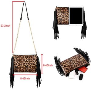 Ayliss Women Shoulder Handbag Clutch Crossbody Handbag Purse Animal Long Tassels Evening PU Leather Fashion Night Party Bag (Leopard)