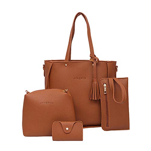 Bags Pieces Women Shoulder Bag Wallet Bags Four Crossbody Handbag Tote Set Four Bag (Brown, One Size)