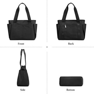 PORRASSO Tote Bag Nylon Waterproof Handbag Women Shoulder Bag for Shopping Travel Work Daily Use Black