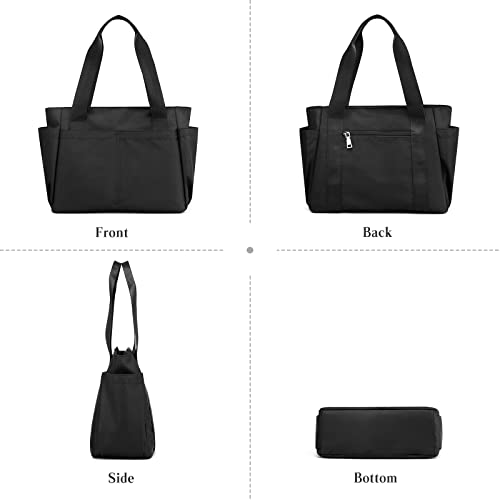 PORRASSO Tote Bag Nylon Waterproof Handbag Women Shoulder Bag for Shopping Travel Work Daily Use Black