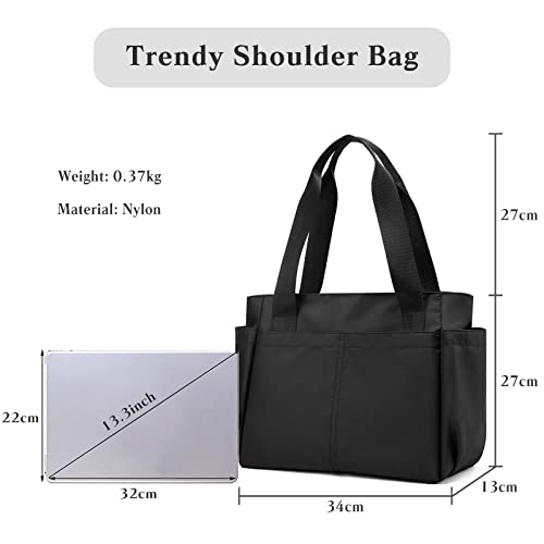 PORRASSO Tote Bag Nylon Waterproof Handbag Women Shoulder Bag for Shopping Travel Work Daily Use Black