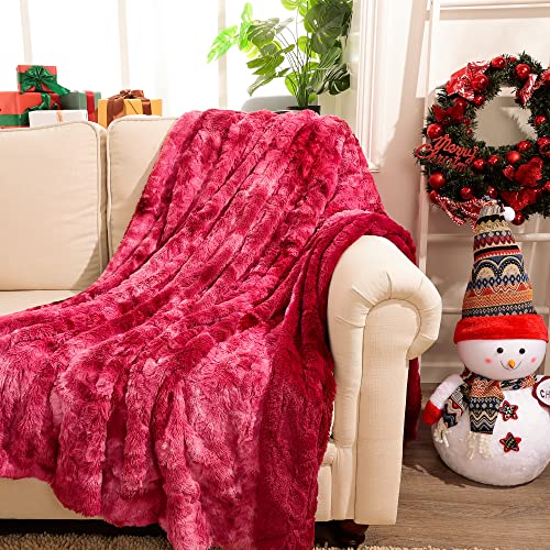 VOTOWN HOME Christmas Blanket Luxury Faux Fur Throw Blanket, Soft Warm and Fluffy for Couch,Wine Red 50"x60"