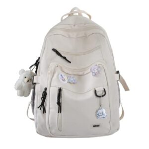 high capacity women backpack fashion big student backpack badge rucksack girls school bag female cute leisure travel mochila (only backpack,white)