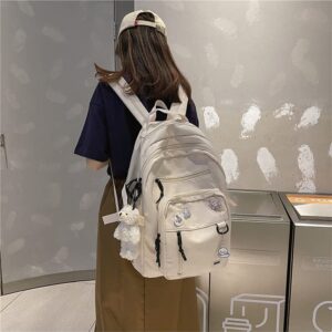 High Capacity Women Backpack Fashion Big Student Backpack Badge Rucksack Girls School Bag Female Cute Leisure Travel Mochila (Only Backpack,white)