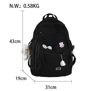 High Capacity Women Backpack Fashion Big Student Backpack Badge Rucksack Girls School Bag Female Cute Leisure Travel Mochila (Only Backpack,white)