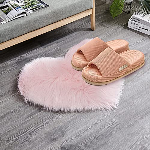 4 Pieces Heart Shaped Fluffy Faux Area Rug,Small Soft Sheepskin Long Plush Room Carpet,Shaggy Floor Mats for Home Living Room Bedroom Floor Decorative (12 x 16 Inch),Pink