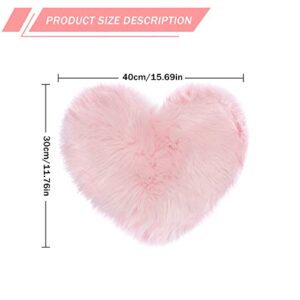 4 Pieces Heart Shaped Fluffy Faux Area Rug,Small Soft Sheepskin Long Plush Room Carpet,Shaggy Floor Mats for Home Living Room Bedroom Floor Decorative (12 x 16 Inch),Pink