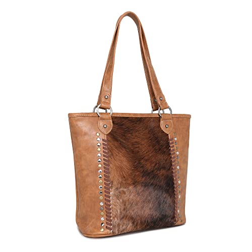 Trinity Ranch Genuine Hair-On Studs Collection Tote Bag Western Shoulder Handbag for Women MBB-TR117G-8113BR