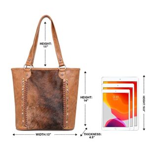 Trinity Ranch Genuine Hair-On Studs Collection Tote Bag Western Shoulder Handbag for Women MBB-TR117G-8113BR