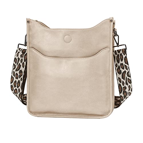 Vegan Leather Crossbody Bags for Women Hobo Handbags with Guitar Leopard Strap Shoulder Purse (Apricot)