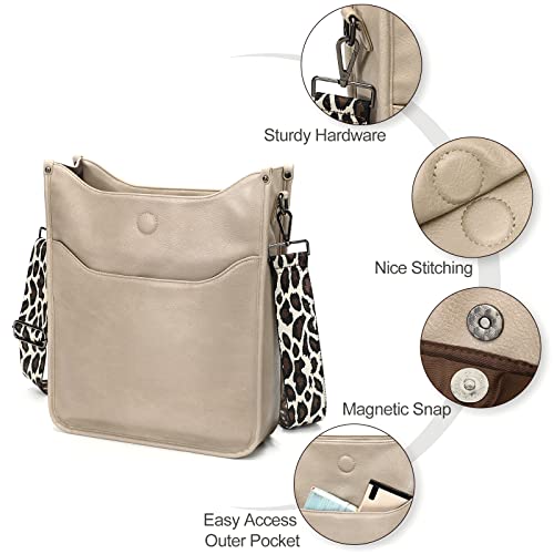 Vegan Leather Crossbody Bags for Women Hobo Handbags with Guitar Leopard Strap Shoulder Purse (Apricot)