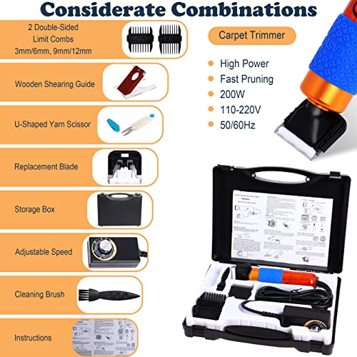 Carpet Trimmer with Shearing Guide Rug, Tufting Gun Rug Making Kit, Electric Speed Adjustable Rug Shears for Handmade Rug Clean Tufted Carpet Tufting Carving Tools Clippers