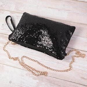 GALPADA Purses Small Purse Wristlet Glitter Sequin Crossbody Bag Handbag Sparkly Evening Clutch Shoulder Bag Wrist Bag gift for Women (Black) Small Purse Wristlet Womens Wallet