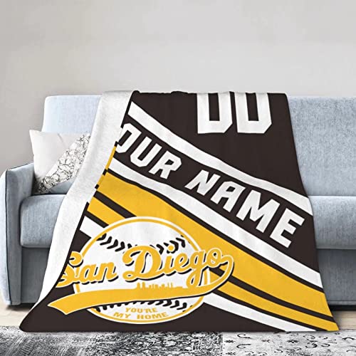 Rgubvui Custom Blanket Baseball City Blankets Personalized Fleece Throw Blankets Name Number Fans Gifts