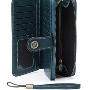 JJUQ Womens Wallet Leather Large Capacity Card Holder Zipper Wristlet Wallets for Women-peacock blue