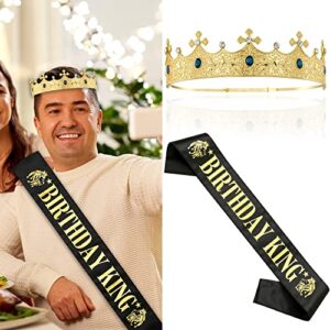 Birthday King Crown and Birthday King Sash,Birthday Gifts for Men, Birthday Crown King Birthday Party Decoration (Gold-D)