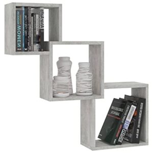 Floating Shelves, Wall Mounted 3 Cube Intersecting Storage Shelves Set, Easy-Install Display Rack for Living Room, Bedroom, Home Decor Furniture, Concrete Gray