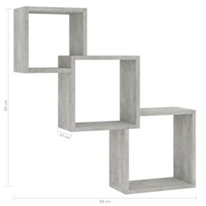 Floating Shelves, Wall Mounted 3 Cube Intersecting Storage Shelves Set, Easy-Install Display Rack for Living Room, Bedroom, Home Decor Furniture, Concrete Gray