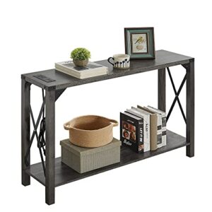 ircpen 42.5″ entryway table with charging station, 2-tier skinny sofa table with outlet, industrial console table for entryway, living room, hallway, foyer (grey, 42.9″ d x 11.8″ w x 29.9″ h)