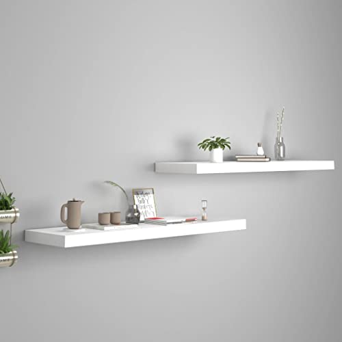 DiMorture Floating Shelves Set of 2, Wall Mounted Storage Shelves, MDF Wall Shelves, Sturable & Durable Hanging Shelves Display Rack for Bedroom Living Room White(35.4 x 9.3 Inch)