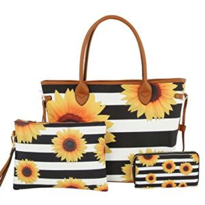 Sunflower Handbag 3 Piece Set Tote, Clutch, and Wallet - LPR0391W - MT, Black Multi Sunflower