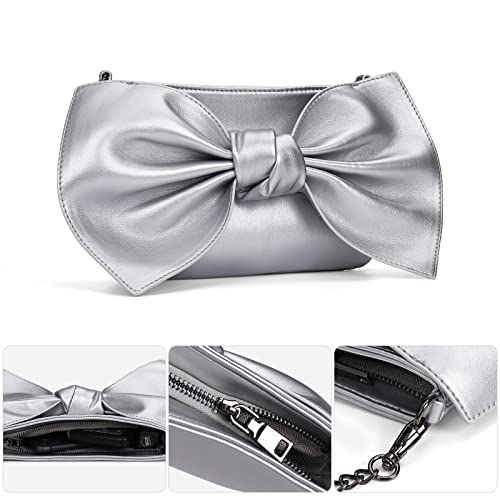 Beauty yaya Womens Oversized Wristlet Clutch Evening Purse Little Crossbody Bags Vegan Leather Envelope Handbag Wrist Wallet (Sliver)