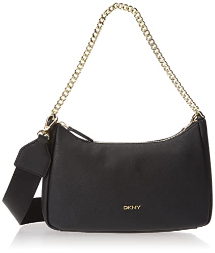 DKNY Women's Casual Caelynn Pouchette Handbags Crossbody, Black/Gold, Medium US