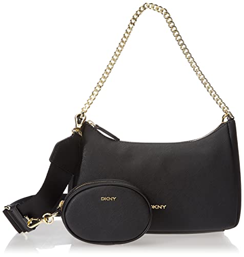 DKNY Women's Casual Caelynn Pouchette Handbags Crossbody, Black/Gold, Medium US