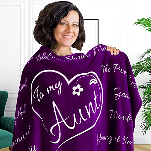 Aunt Gifts Blanket from Niece or Nephew, Aunt Birthday Gifts for Aunt Blanket, Gifts for Auntie, Best Aunt Ever Gifts from Niece, Aunt Gift, Throw Blanket 65” x 50” (Purple)