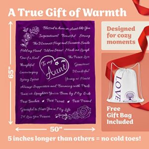 Aunt Gifts Blanket from Niece or Nephew, Aunt Birthday Gifts for Aunt Blanket, Gifts for Auntie, Best Aunt Ever Gifts from Niece, Aunt Gift, Throw Blanket 65” x 50” (Purple)