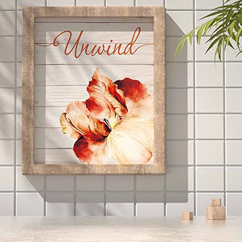 Relax Soak Unwind Breathe Bathroom Wood Wall Decor, Bathroom Wall Art, Bathroom Pictures Wall Decor, Bathroom Wood Decor Wall Art, Bathroom Signs, Bathroom Decor, Bathroom Decor Set of 4(8X10in) Unframed (Orange)