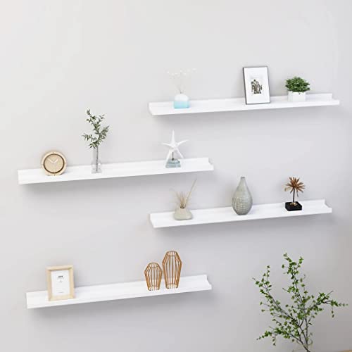 SunshineFace 31 Inch Long Floating Shelves for Wall Mounted, MDF Picture Ledge Floating Shelf Set of 4, Wall Shelves for Bedroom, Living Room, Office, Nursery, Kitchen Storage(White, 31.5"x3.5"x1.2")