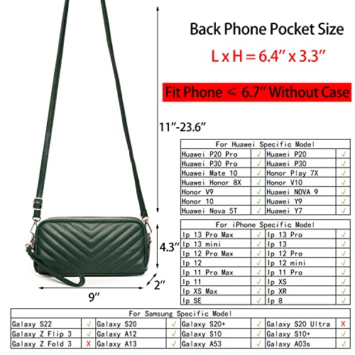 Herald Small Cell Phone Crossbody Bag for Women, Quilted Shoulder Handbag Clutch Wristlet Purse with Credit Card Slots (Green)