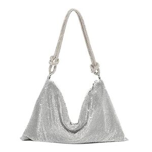 rnsunh rhinestone purse for woman chic dazzling evening handbag sparkling rhinestone hobo bag night purse girls shiny silver clutch purse for prom party club wedding