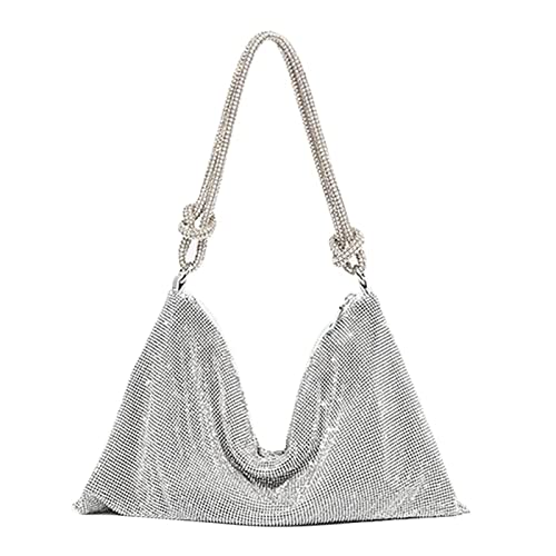 RNSUNH Rhinestone Purse for Woman Chic Dazzling Evening Handbag Sparkling Rhinestone Hobo Bag Night Purse Girls Shiny Silver Clutch Purse for Prom Party Club Wedding